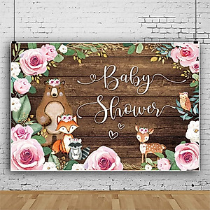 Leowefowa 7x5ft Baby Shower Backdrop Jungle Animal Pink Rose Leaf Leaf Photography Background Newborn Birthday Party Banner Photo Booth Studio Shoot Props