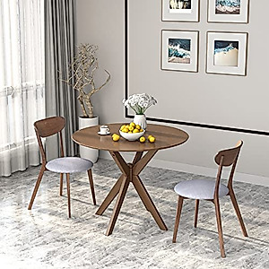 Giantex 3-Piece Dining Table and Chair Set, Wooden Kitchen Table Set, Farmhouse Round Kitchen Table and 2 Cushioned Dinette Chairs, Mid-Century Dining Table Set for Dining Room, Kitchen, Living Room