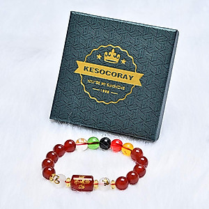 KESOCORAY Feng Shui Obsidian Red Agate Wealth Five-Element Yoga Pure Heart Bracelet for Good Luck