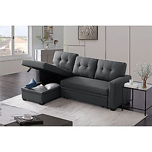 Devion Furniture Contemporary Reversible Sectional Sleeper Sectional Sofa with Storage Chaise in Dark Gray Fabric