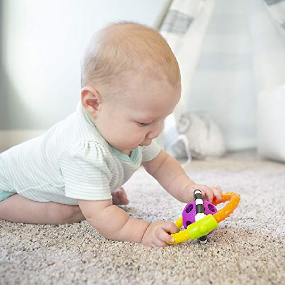 Sassy Spin and Chew Flex Ring Rattle with Dual Action Spinners, for Ages 0+ Months