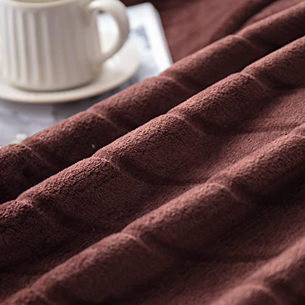 Bertte Decorative Stripe Lightweight Fleece Cozy Sofa Bed Seasons Throw 330 GSM Soft Plush Fuzzy Warm Fluffy Blanket, 50"x 60", Brown