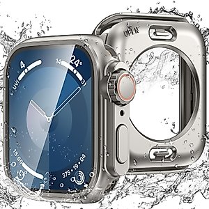 [2 in 1] Waterproof Case for Apple Watch Series 9 8 7 45mm, [Looks Like Ultra] 360° Protective Hard PC Front & Back Bumper with HD Tempered Glass Screen Protector for iWatch Cover Accessories