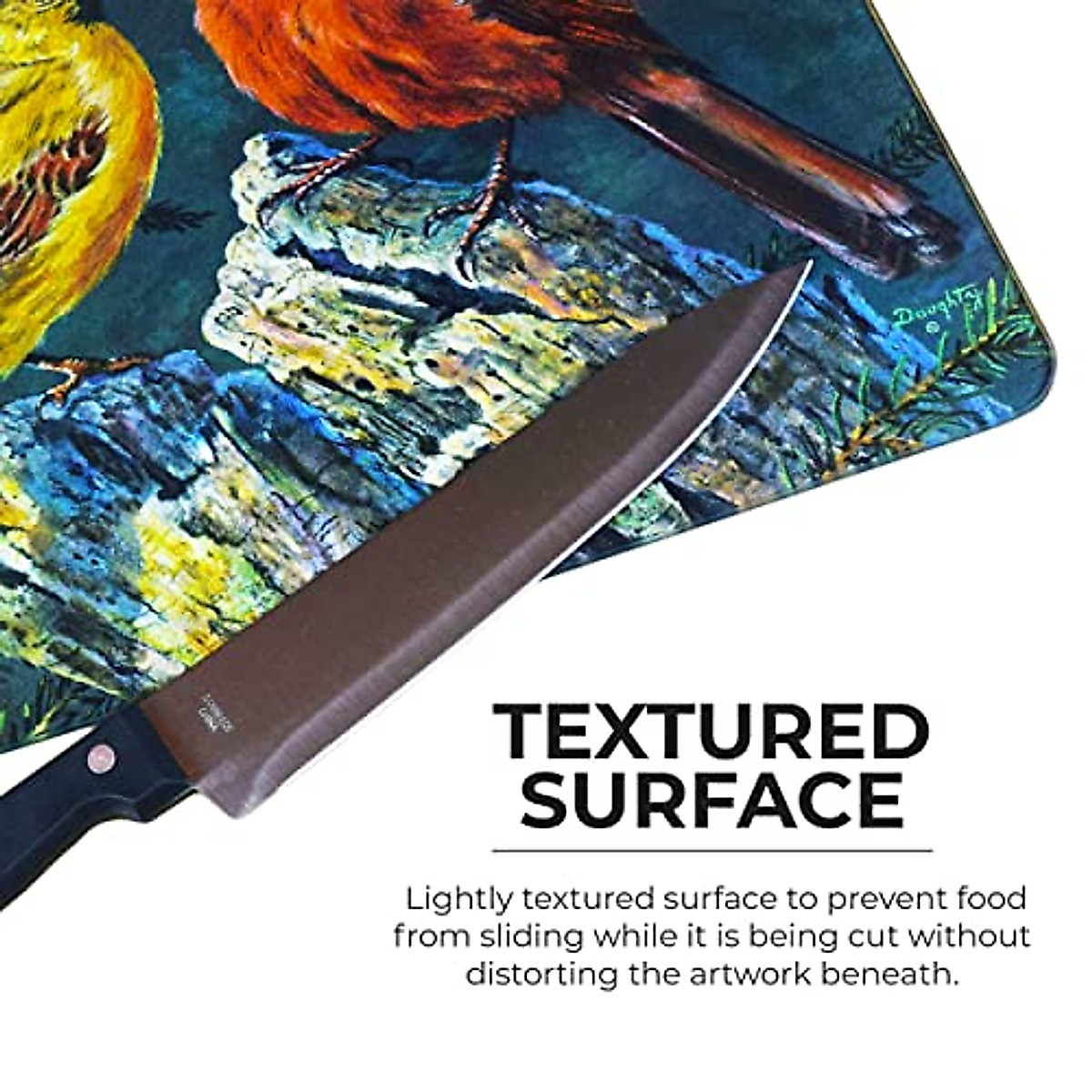 Rivers Edge Products Large 12in x 16in Decorative Tempered Glass Cutting Board, Hypoallergenic, Non Slip, Textured Surface Chopping Board for Kitchen, Cute Birds for Bird Watcher, Cardinal