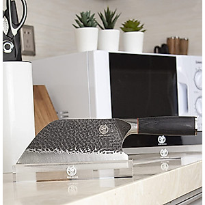 Authentic Serbian Chefs Knife - 7.5'' Full Tang Cleaver Knife - Razor Sharp High Carbon Steel - Rivet Pakka wood Handle for Kitchen fine cut