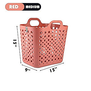 BANEBOR Portable Laundry Hamper with Handles, Rectangle Plastic Basket for Clothes,Bedroom and Storage (Red, Medium)