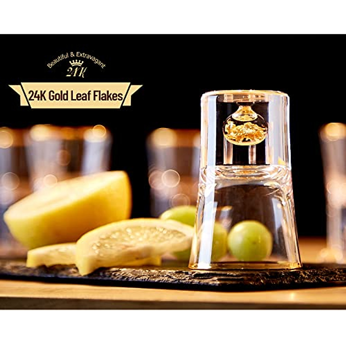 DUJUST Shot Glasses (1.5oz), Crystal Shot Glass Set Decorated with 24K Gold Leaf Flakes, Cool & Cute Shot Cups, BPA-Free & Lead-Free, Perfect for Décor & Collection, Gift Choices - 6 pcs