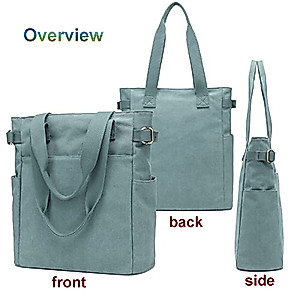 BESYIGA Tote Bag with Pockets for Women Top Handle Canvas Casual Shoulder Handbag Medium Size, Green