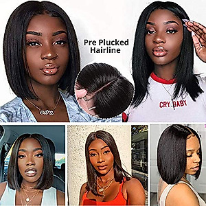 MIMORE Short Straight Bob Wig T-Part Lace Front Human Hair Wigs for Black Women 8Inch Short Bob Wigs Human Hair Lace Closure Wigs Brazilian Hair Wigs Straight Human Hair Pre Plucked with Baby Hair