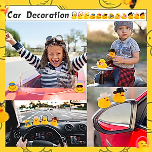 Jerify 48 Pcs Mini Rubber Duck Bulk Ducks for Ducking Car Ornament Sunglasses Cowboy Hats Bows Necklaces Earphones Headphone Cute Yellow Duck Bathtub Accessories for Summer Baby Shower Birthday Party