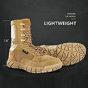 PAVEHAWK Men's 8 inch Tactical Boots Outdoor Casual Lightweight Coyote Military Boots for Hiking Work Combat