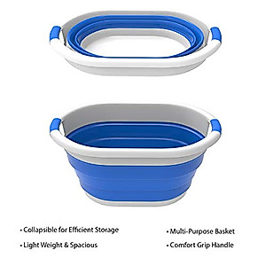 Collapsible Laundry Basket- Space Saving Pop Up Clothes, Multiuse Organizer/Storage Container with Comfort Grip Handles by Lavish Home (Blue)