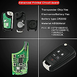 CAUORMOTE Keyless Entry Remote Flip Car Key Fob for Chevy Cruze Camaro Equinox Impala Malibu Sonic (OHT01060512), Set of 2