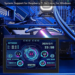 Computer Temp Monitor, 5in IPS USB Mini Screen Display Multi System Support PC Sensor Panel Dynamic Display Monitor PC CPU RAM HDD Data Monitor