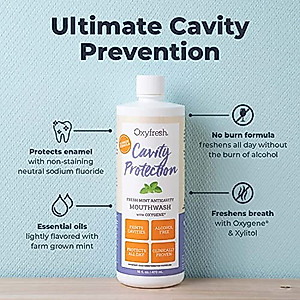 Oxyfresh Cavity Protection Fluoride Mouthwash – Anticavity Mouthwash for Sensitive Teeth – Non-Staining, Alcohol Free – Lasting Fresh Breath. 16 oz.