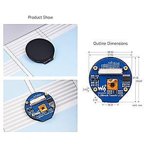 Waveshare 1.28inch Round LCD Display Module with Touch Panel, 240×240 Resolution, IPS, SPI and I2C Communication, Compatible with Raspberry Pi 5/4B/3B/Zero/Zero W/Zero 2W/Pico/Pico W/Pico WH