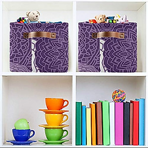 KEEPREAL Large Storage Basket Bin Purple Mandala Boho Storage Cube Box Foldable Canvas Fabric Collapsible Organizer with Handles for Home Office Closet