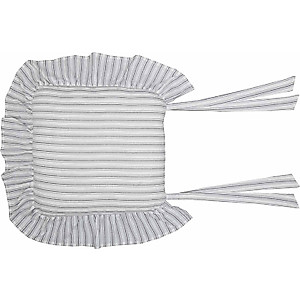 Piper Classics Timeless Ticking Ruffled Chair Pad, 16" L x 16" W, Soft White and Gray Ticking Stripes, Vintage Farmhouse Chic Seat Cushion