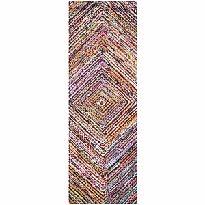 SAFAVIEH Nantucket Collection Runner Rug - 2'3" x 12', Multi, Handmade Boho Abstract Cotton, Ideal for High Traffic Areas in Living Room, Bedroom (NAN513A)