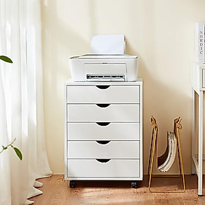 NEWBULIG 5 Drawer Storage Organizer, Wood File Cabinets with Wheels, Large Printer Stand for Home Office Study Dressing Room
