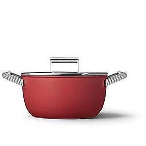 Made in Italy SMEG 6 PC Cookware Set, Red, 9'5" Frypan, 3 Qt Sauce pan 11" Frypan, 5 Qt Casserole Pan