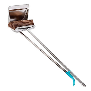 HOLIDYOYO Broom and Dustpan Set with Long Handle Stainless Steel Broomstick Standing Dust Pan for Floor Home Office Lobby A