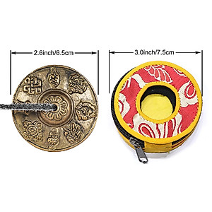 Heysland Tibetan Tingsha Cymbal Bell 2.6in/6.5cm Handcrafted Yoga Bell Meditation Chime Bells with Bag Eight Auspicious Symbols,HL03B