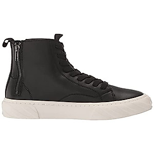 Karl Lagerfeld Paris Men's Recycled Leather Double Back Zip Hi Top Sneaker with Side Logo Patch, Black, 9.5