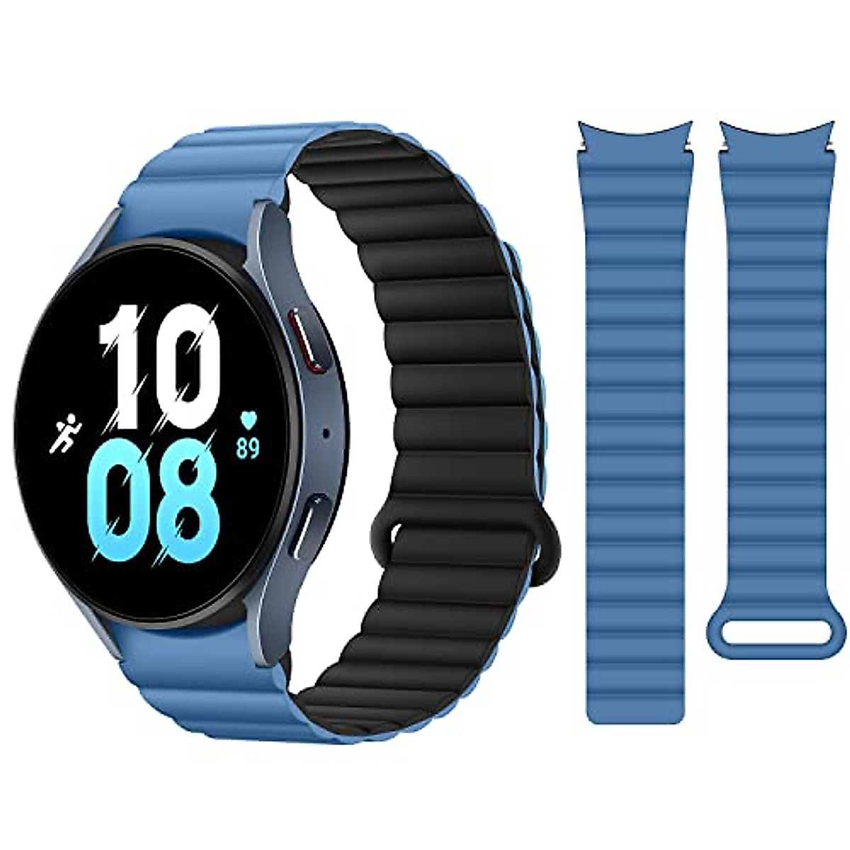 HITZEE Bands Compatible with Samsung Galaxy Watch 4 Band 40mm 44mm/Watch 4 Classic Band/Galaxy Watch 5 Band/Watch 5 pro Band, 20mm Silicone Magnetic Loop Sport Strap for Women Men, Blue Black