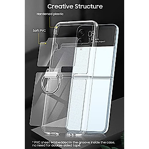 MAKAVO for Samsung Galaxy Z Flip 4 Clear Case with Ring Holder, [Upgraded] Slim Thin Crystal Hard PC Shockproof Protective Phone Cover for Flip4 5G 2022