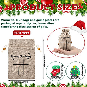 Windyun 100 Set Christmas Tic Tac Toe Game Bulk Xmas Board Game 3.94 x 5.91 Burlap Drawstring Bag with 1000 Christmas Tree and Stocking Classroom Games Christmas Gifts Party Family Games