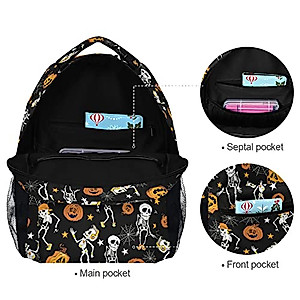 JIPONI Halloween Pumpkin Skull Skeleton Backpack For Women Men, Student School Bag Bookbag Travel Laptop Backpack Purse Daypack