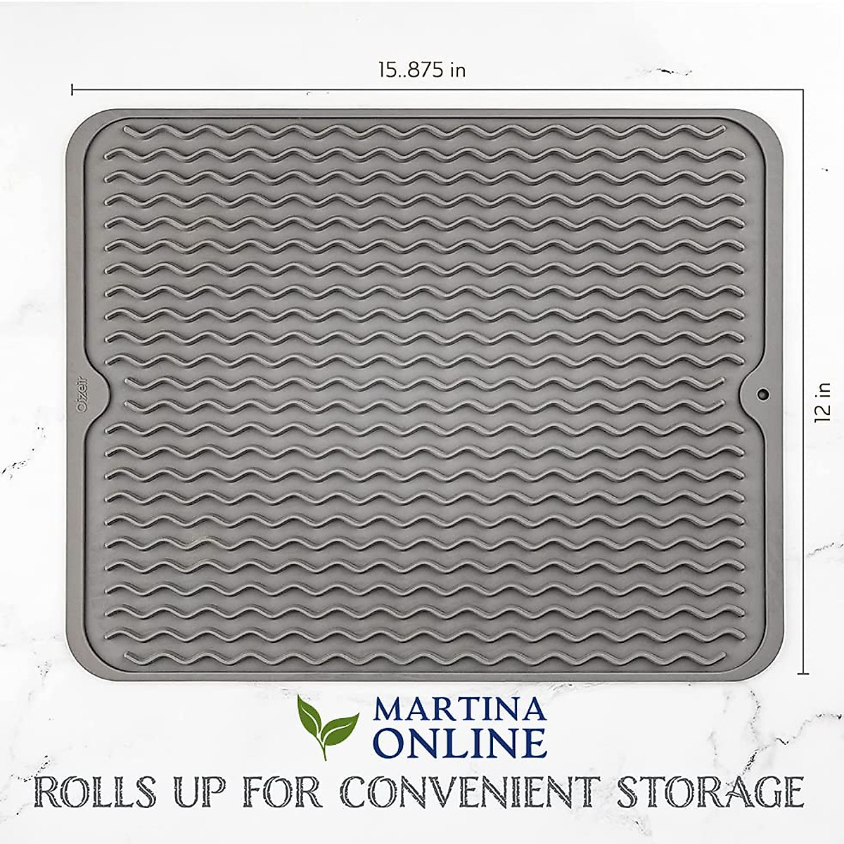 Martina Online Large 12¨x 16¨ Silicone Dish Drying Mat, kitchen, Elegant gray , Easy Clean Sink Mat Large Heat-resistant Dish Drainer Mat for Kitchen Counter, Sink
