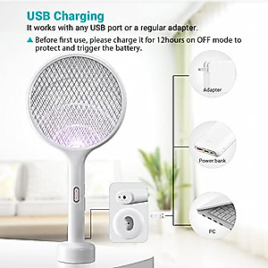 YISSVIC Electric Fly Swatter 4000V Bug Zapper Racket Dual Modes Mosquito Killer with Purple Mosquito Light Rechargeable for Indoor Home Office Backyard Patio Camping