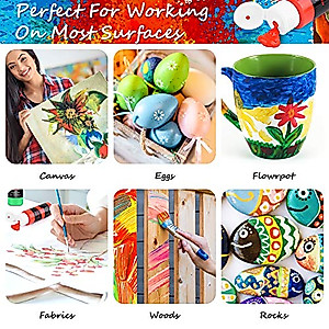 Caliart Acrylic Paint Set With 12 Brushes, 24 Colors (59ml, 2oz) Art Craft Paints Gifts for Artists Kids Beginners & Painters, Easter Basket Stuffers Pumpkin Canvas Ceramic Rock Painting Supplies Kit