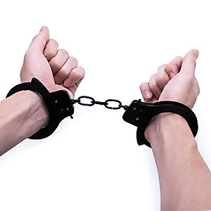 AUYYOSK Toy Metal Handcuffs with Key,Safety Party Supplies Accessory Pretend Play Hand Cuffs for Kids Children (Black)