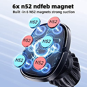 HADINI Magnetic Phone Car Mount with 6 Strong Magnets Phone Holder for Car Cell Phone Magnetic Car Mount iPhone Car Holder Compatible with All Smartphones