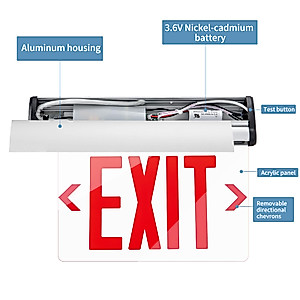 TANLUX Red Exit Signs for Business, LED Edge Lit Exit Sign, UL 924, Hardwired Emergency Exit Lights with Battery Backup, Aluminum Housing with Rotating Acrylic Clear Panel, AC 120/277V, 1 Pack