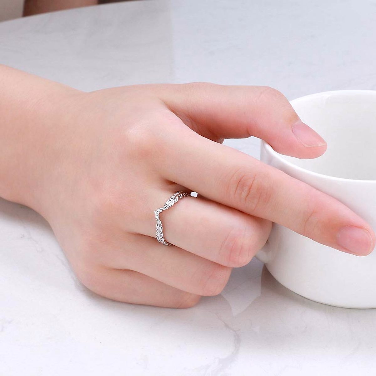 Ginger Lyne Collection V Shape Leaf Enhancer Band Sterling Silver Anniversary Wedding Ring for Women Size 8