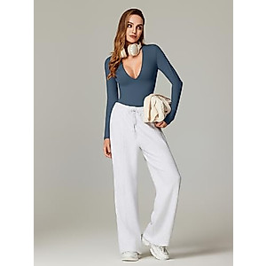 REORIA Womens Sexy Casual One Piece Bodysuit Jumpsuit Y2k Fashion Deep V Neck Long Sleeve Bodycon Tops Star Blue XX-Large