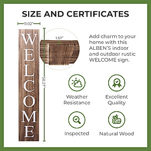 ALBEN Premium Extra Large Welcome Sign for Front Door Porch – 5 Feet Tall (58" x 11") Standing Vertical Wooden Sign, Indoor Home Decor Wall Decorations (Brown)