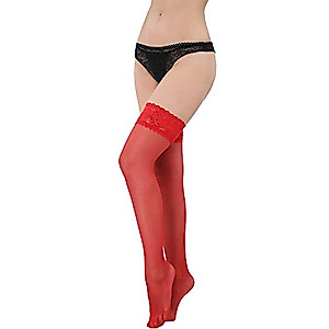 4 Pairs Women Thigh High Stocking Silicone Lace Top Stockings Silky Stocking Tights for Women Girls (Black, White, Nude, Red, Large)