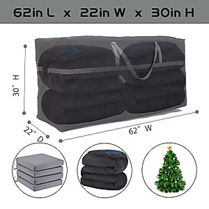 Sean Jacjy Heavy Duty 600D Outdoor Patio Cushion Furniture Organizer Bag Waterproof and Dustproof, 62 inches L x 22 inches W x 30 inches H for Patio Furniture Cushions and Other Storage Items