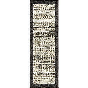 Unique Loom Outdoor Border Collection Area Rug - Milwaukee (2' x 6' 1" Runner, Beige/ Black)