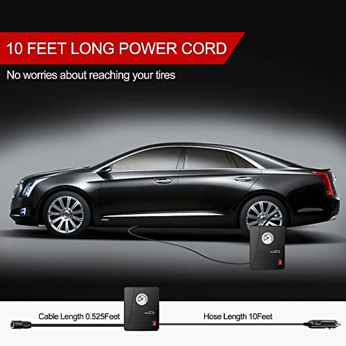 LJXDQIXIU Air Compressor Tire Inflator - Portable DC 12V 100PSI Auto Air Pump - Classic Pressure Gauge and Emergency LED Light - Car Tire, Bicycle, Basketball and Other Inflatables