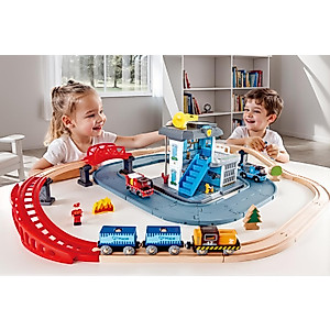 Hape Fire Truck with Siren | 2-Piece Fire Truck, Fireman Toy Set