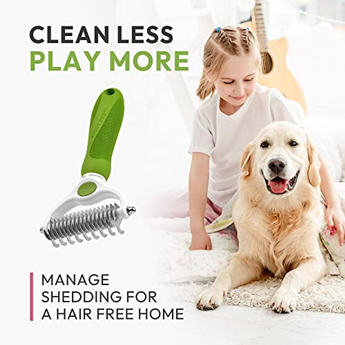 Undercoat Rake for Dogs & Cats - Double Sided Comb for Detangling and Removing Knots - 2 Sided Dematting Tool - Deshedding Brush for Grooming Pets with Long Hair Prone to Matting - Ebook Guide