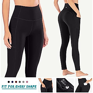 Ewedoos Women's Yoga Pants with Pockets - Leggings with Pockets, High Waist Tummy Control Non See-Through Workout Pants (EW320 Black, X-Large)