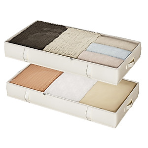 Vailando Under Bed Storage Containers, Underbed Storage Bins with 6 Inches Tall, Clothes Storage Box with Sturdy Handles and Sidewalls, Beige, 2-Pack