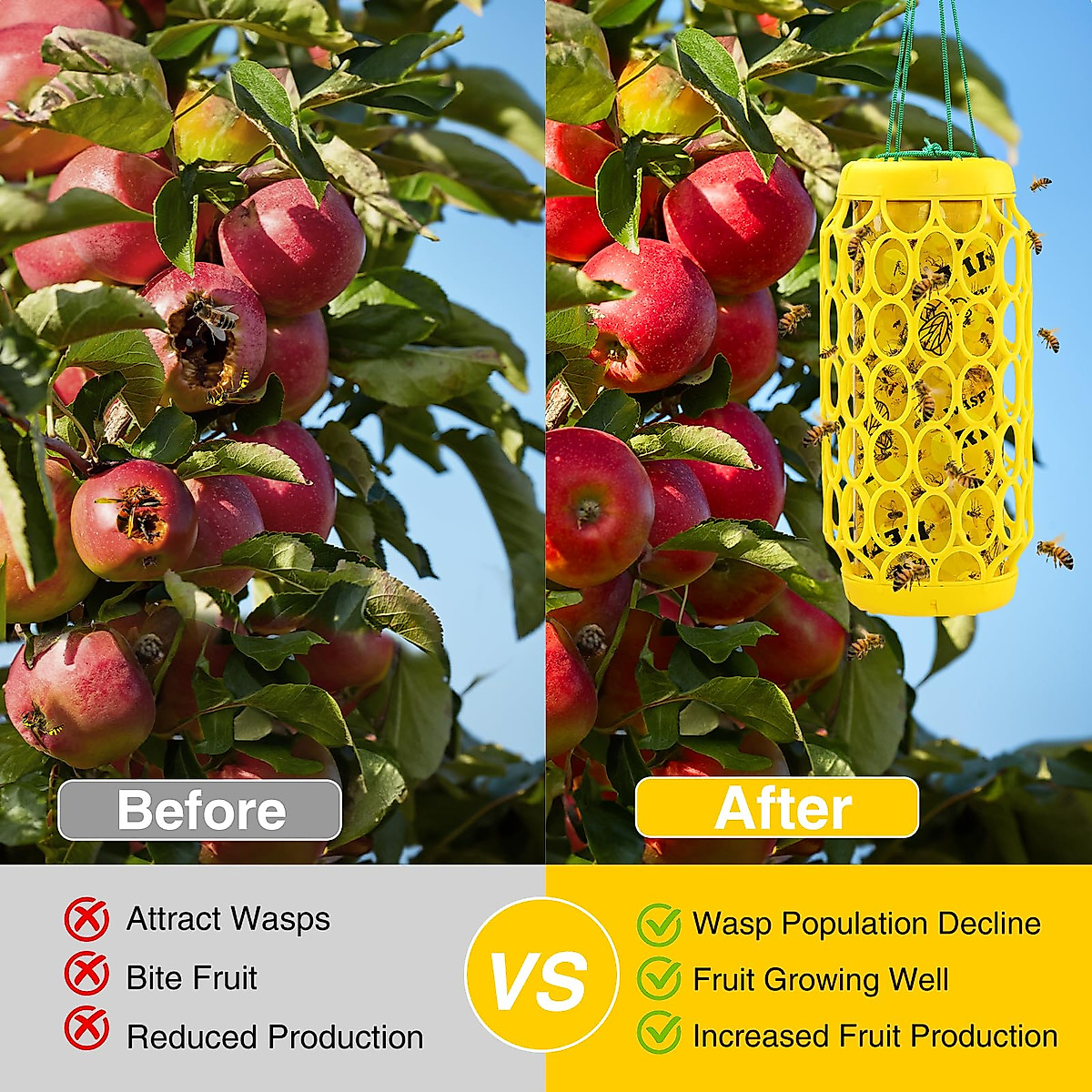 KILSACO Wasp Traps Outdoor 2Pcs with 8 Pcs Sticky, Hornet Trap Catcher, Non-Toxic Reusable Yellow Jacket Trap, Carpenter Bee Traps for Outside, Fly Traps Outdoor Hanging, Wasp Repellent Deterrent